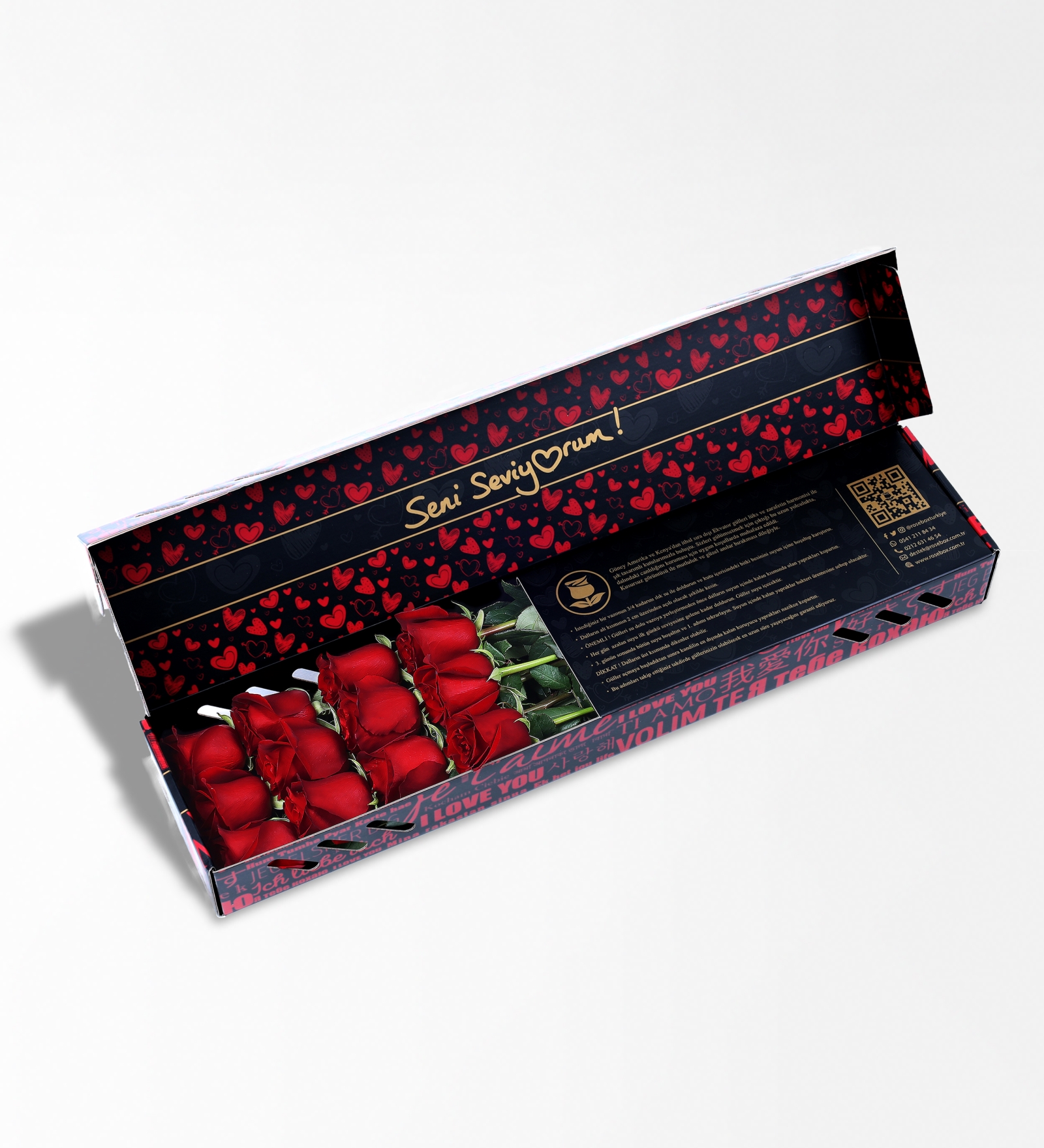 Seni Seviyorum Kutuda 12 Adet Kırmızı Ekvator Gülü