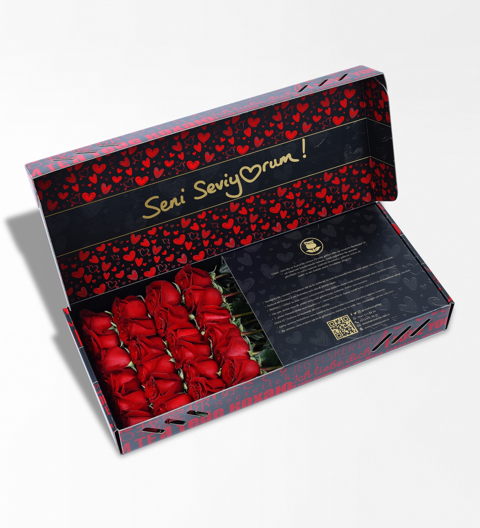 Seni Seviyorum Kutuda 24 Adet Kırmızı Ekvator Gülü