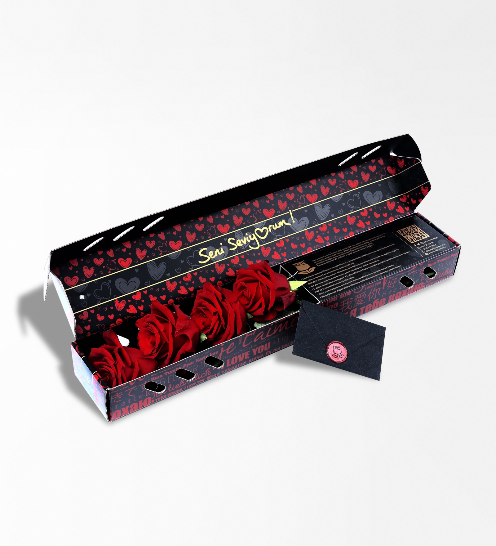 Seni Seviyorum Kutuda 4 Adet Kırmızı Ekvator Gülü